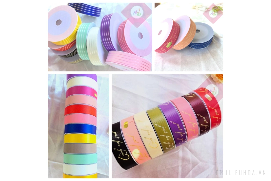 Cuộn dây ruy băng thái nhựa xốp bản 3cm x 50yard in flexo nhiều màu ...