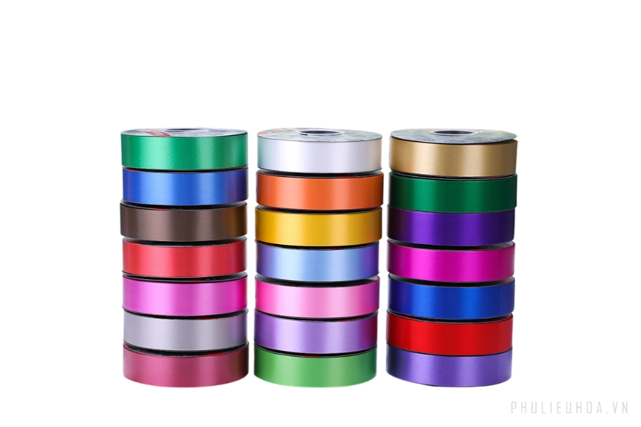 Dây ruy băng nhựa bóng nhiều màu trơn 2.8cm x 50yard