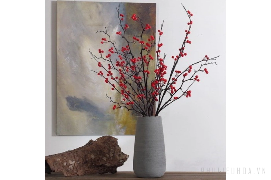 Cành đào đông giả dáng tự nhiên nhiều quả